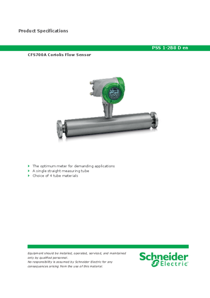 CFS700A Coriolis Flow Sensor Product Specification Sheet | Schneider Electric