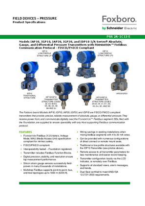 Models IAP10, IGP10, IAP20, IGP20, and IDP10 I/A Series Absolute, Gauge ...