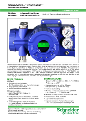 SRD960 Universal Positioner SRD960-T Position Transmitter DEVICE FEATURES Intelligent•Auto-start ...