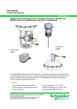 RMU998 Remote Mounting Unit for Intelligent Positioners SRD998, and ...