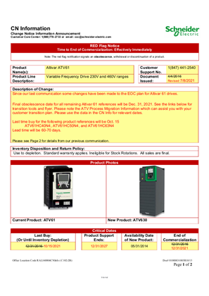 Altivar ATV61 CN Info Product Change Notification | Schneider Electric USA