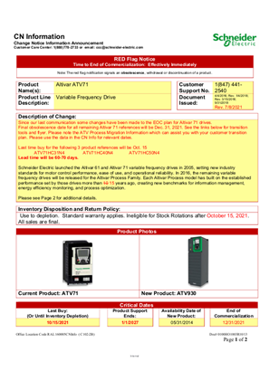 Altivar ATV71 CN Info Product Change Notification | Schneider Electric