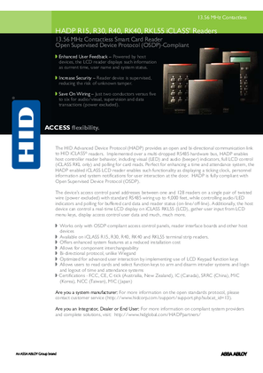 RK40 Read Only Keypad Reader Technical leaflet | Schneider Electric
