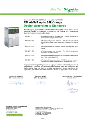 Declaration of conformity, Design according to IEC standards ...