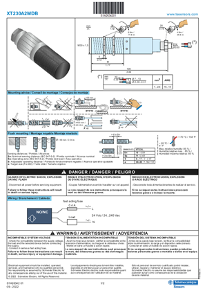 XT230A2MDB Capacitive proximity sensor, Instruction Sheet Hoja de ...