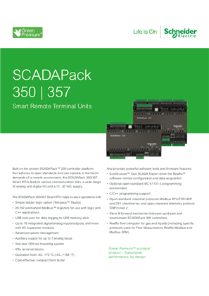 SCADAPack 350 357 Datasheet Letter | Schneider Electric