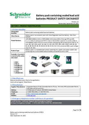 Safety data sheet for all Lead Acid battery UPS | Schneider Electric