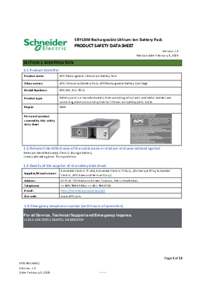 PRODUCT SAFETY DATA SHEET for SRYLBM, 911-7013 | Schneider Electric