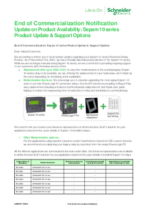 Update on Product Availability: Sepam 10 series, End of ...