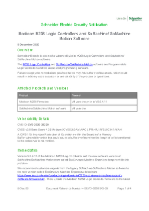 Security Notification - Modicon M258 Logic Controllers and SoMachine/ SoMachine Motion Software ...