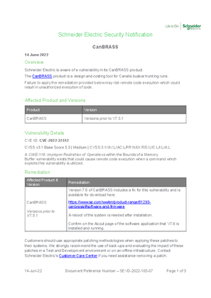 Security Notification - CanBRASS Security and Safety Notice | Schneider ...