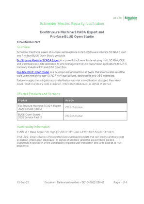 Security Notification - EcoStruxure Machine SCADA Expert Pro-Face BLUE ...