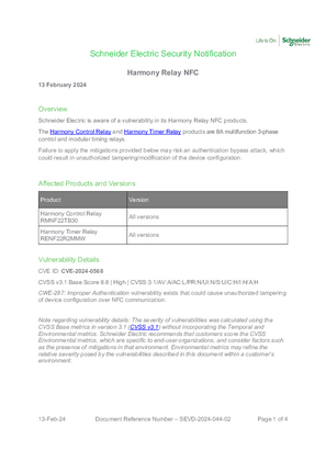 SEVD-2024-044-02 Harmony Relay NFC Security Notification | Schneider ...