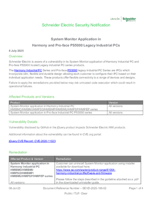SEVD-2025-189-02 System Monitor Application in Harmony and Pro-face ...