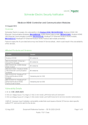 SEVD-2025-224-05 Modicon M340, Ethernet / Serial RTU Module, M580 ...