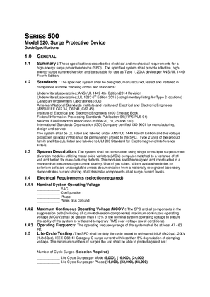 ASCO 500 SERIES Model 520, Surge Protective Device Guide Specifications ...
