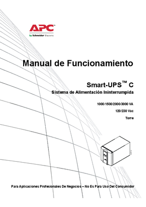 Manual de instrucciones Smart-UPS C 1000/1500/2000/3000 VA, 120/230 Vca, Torre | Schneider Electric