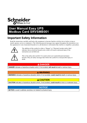 Easy UPS Modbus Card SRVSMB001 User Guide Quick start guide | Schneider ...