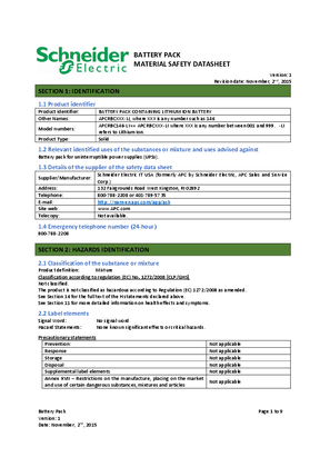 RBC Battery pack containing Lithium-ion battery Safety Data Sheet EU EN ...
