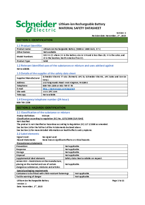 Lithium-ion Rechargeable Battery Safety Data Sheet EU EN | Schneider ...