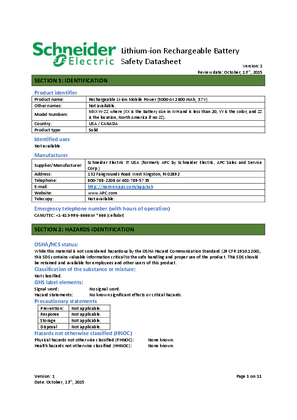 Lithium-ion Rechargeable Battery Safety Data Sheet NAM EN | Schneider ...