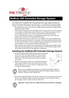 NetBotz Accessories & Sensors : Extended Storage System (Sheet) 빠른 시작 ...