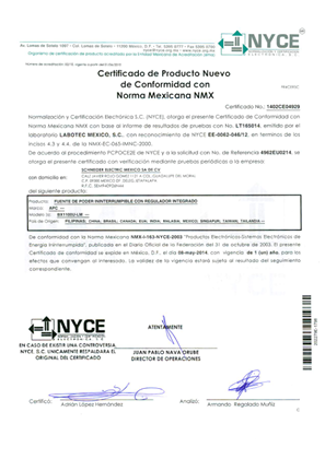 NOM Certification for Mexico Certificado | Descargas Schneider Electric