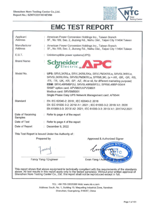 CE EMC SRVL3KRIL-IN Certificate | Schneider Electric
