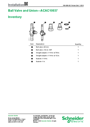 Ball Valve and Union-ACAC10037 Installation Sheet | Schneider Electric
