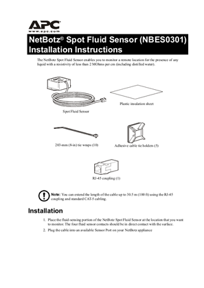 NetBotz Spot Fluid Sensor (NBES0301) Installation Instructions Quick ...