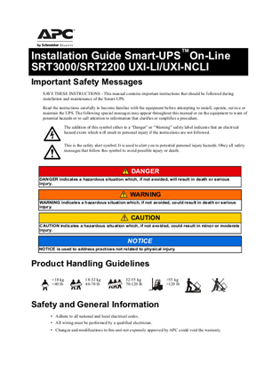 Installation Guide Smart-UPS On-Line SRT3000/SRT2200 UXI-LI/UXI-NCLI ...