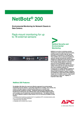 NetBotz 200 Spec Sheet Guia de especificações | Schneider Electric