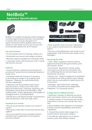 NetBotz Security & Environmental Monitoring - Appliance Specifications ...