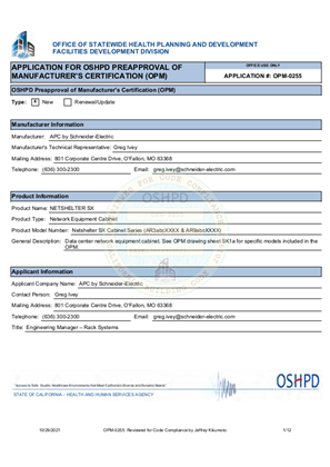 Office of Statewide Health Planning and Development (OSHPD) Preapproval ...