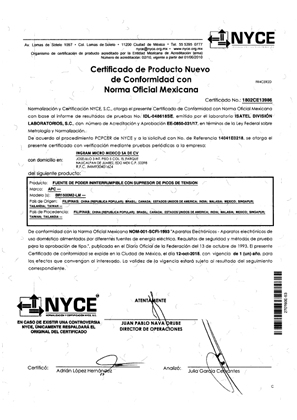 NOM certificate BR1500M2-LM | Schneider Electric