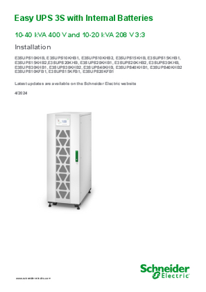 Easy UPS 3S 10-40 kVA 400 V and 10-20 kVA 208 V 3:3 with Internal Batteries Installation Manual ...