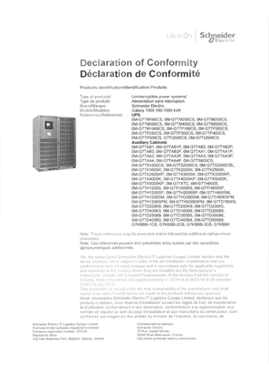 Galaxy 7000 Cmim Declaration of Conformity Certificado | Schneider Electric