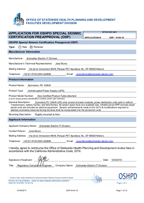 Office of Statewide Health Planning and Development (OSHPD) Preapproval ...