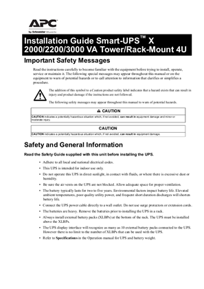 Installation Guide Smart-UPS X 2/2.2/3kVA 120-240V Tower/Rack-Mount 4U ...