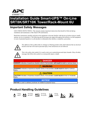Installation Guide Smart-UPS On-Line SRT8K/SRT10K Tower/Rack-Mount 6U ...