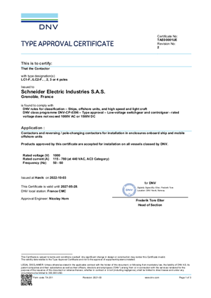 DNV Type Approval Certificate_TeSys F_LC1F115-LC1F780&LC2F115-LC2F265 ...