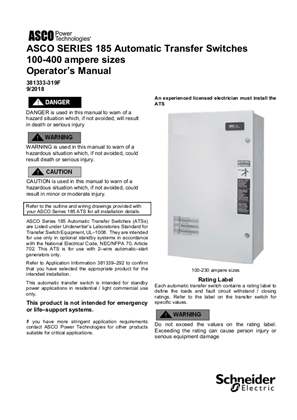 Operators Manual | ASCO SERIES 185 Automatic Transfer Switch (ATS ...