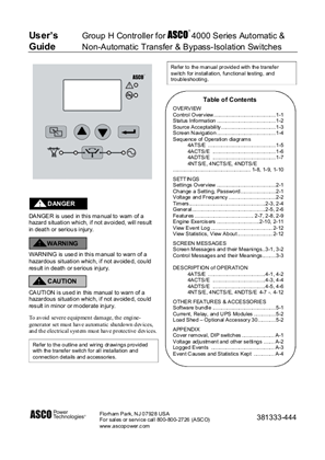 Operators Manual | ASCO 4000 SERIES Transfer Switch (ATS/NTS/ATB) Group ...