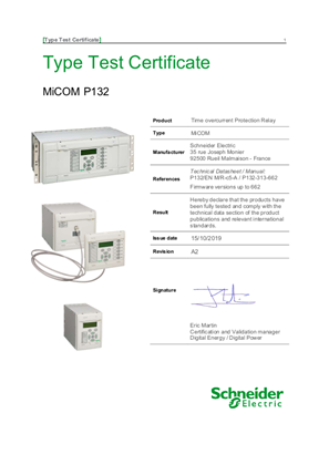 Type Test Certificate P132 | Schneider Electric