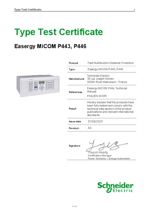 Type Test Certificate P443 P445 P446 | Schneider Electric