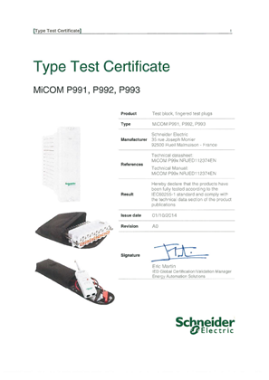 Type Test Certificate P991 P992 P993 | Schneider Electric