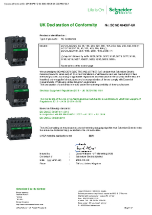 UKCA Declaration TeSysD_LC1D25-38&LC2D25-38&LC1D183&LC1D188-258&LC1DT32 ...