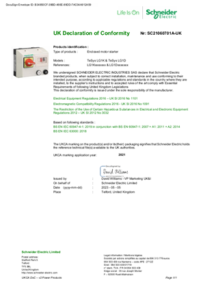 UKCA Declaration TeSys Enclosed motor starter_LG1K&LG1D | Schneider ...