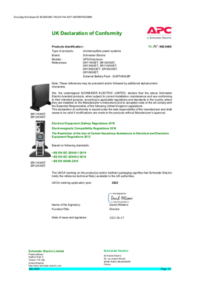 UKCA Declaration of Conformity 992-9409 | Schneider Electric