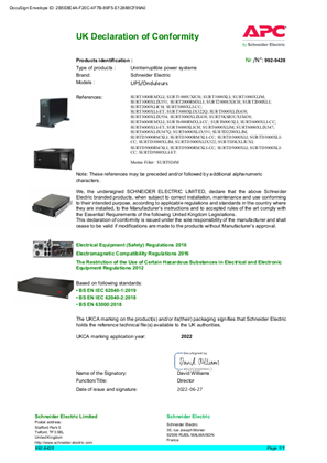 UKCA Declaration of Conformity 992-9428 | Schneider Electric